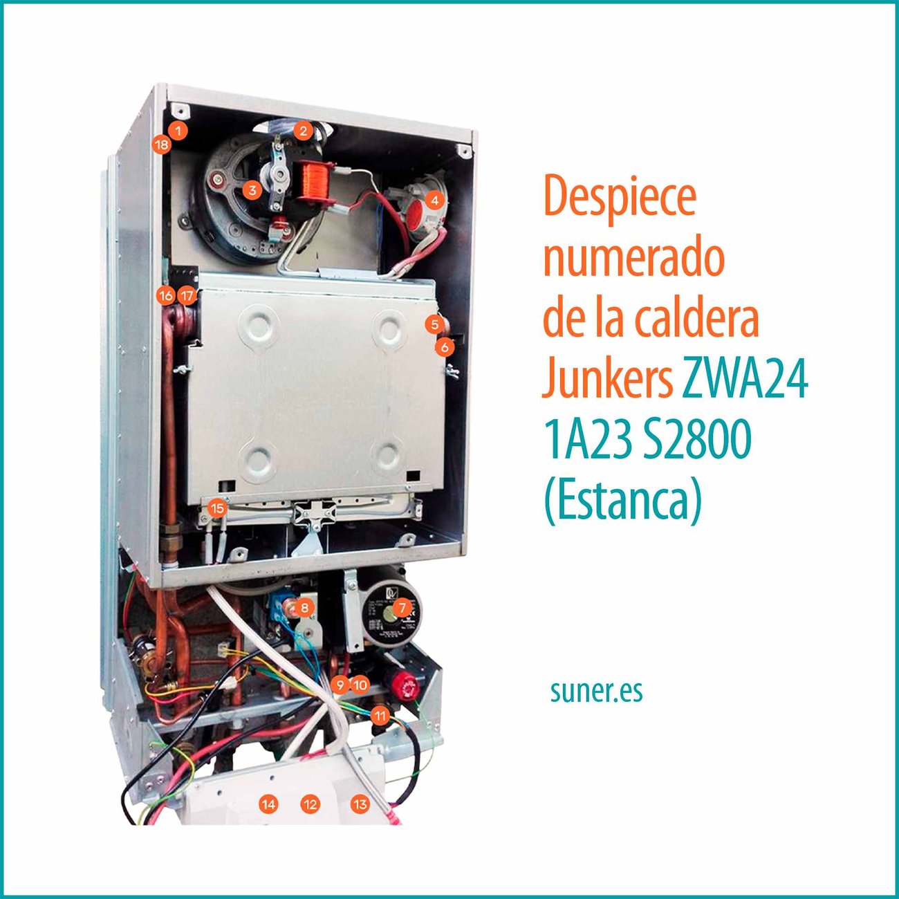 Despiece de la caldera Junkers Modelo ZWA24-1A23 S2800 (Estanca)